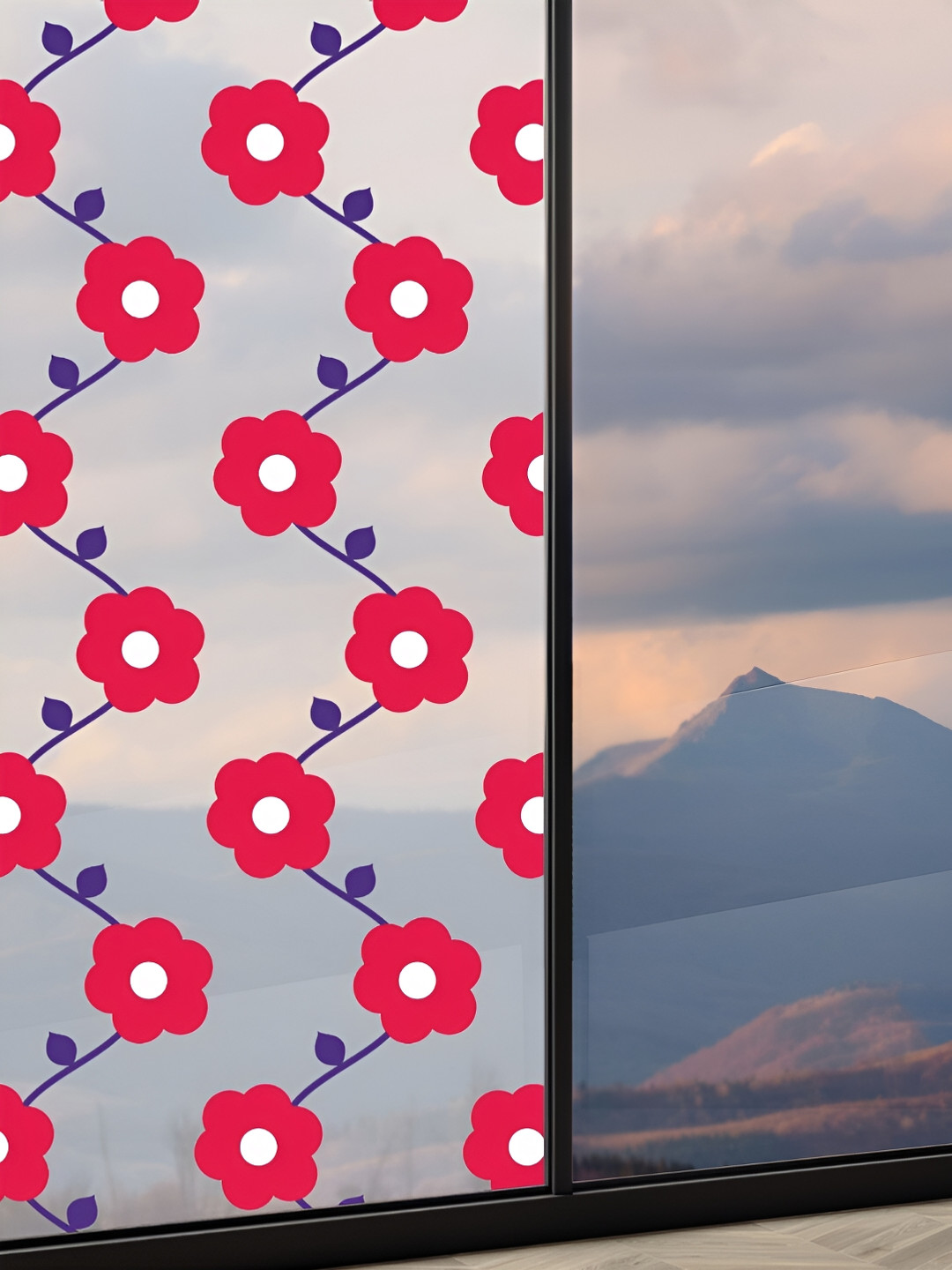Buy CVANU Transparent & Red Floral Self Adhesive Privacy Window Film ...