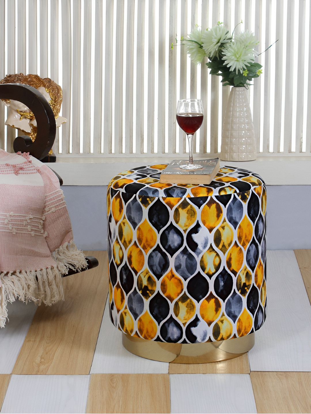 Buy Shadowkart Blue & Yellow Velvet Pouffe Sitting Ottomans - Ottomans ...