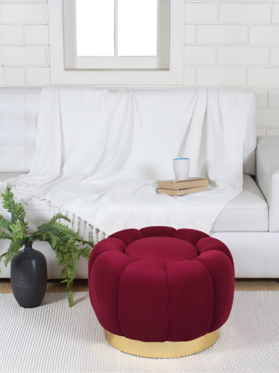 Buy Shadowkart Maroon Self Design Wooden Velvet Pouffes Sitting Mudda ...