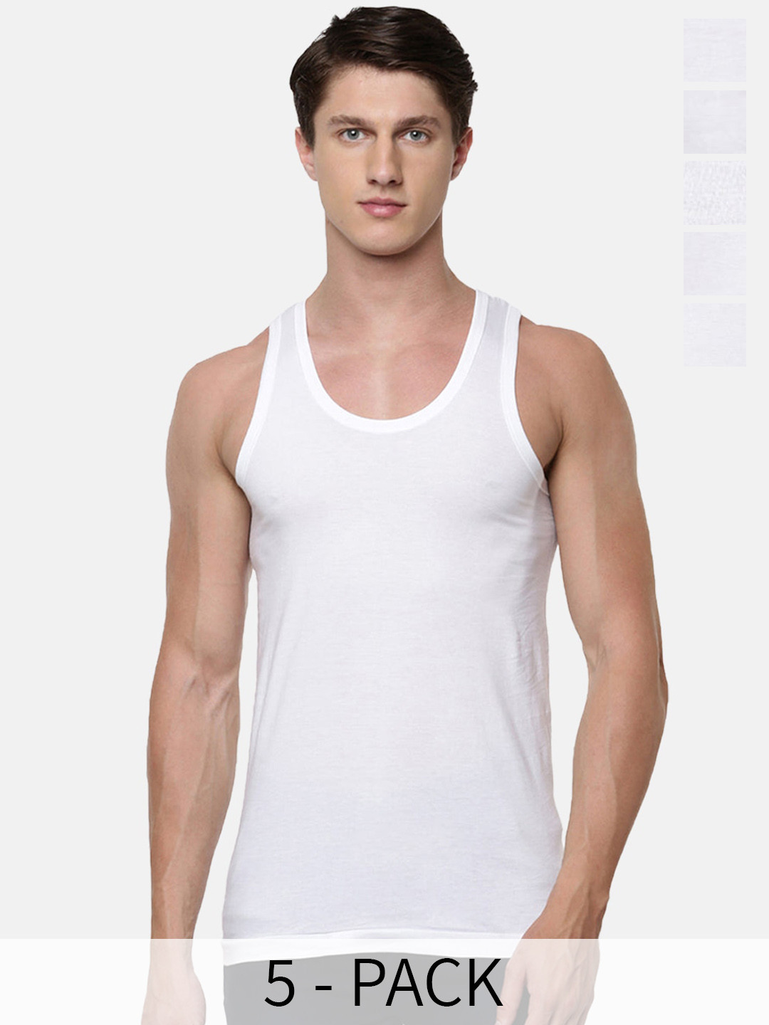 Buy Ramraj Pack Of 5 Men White Scoop Neck Sleeveless Cotton Innerwear ...