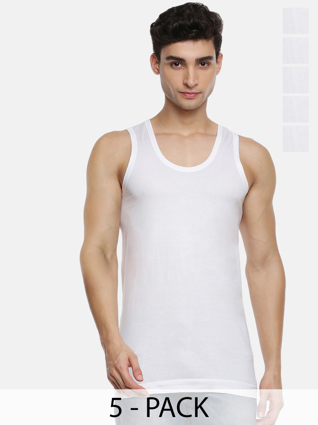 Buy Ramraj Pack Of 5 Men White Scoop Neck Sleeveless Cotton Innerwear ...