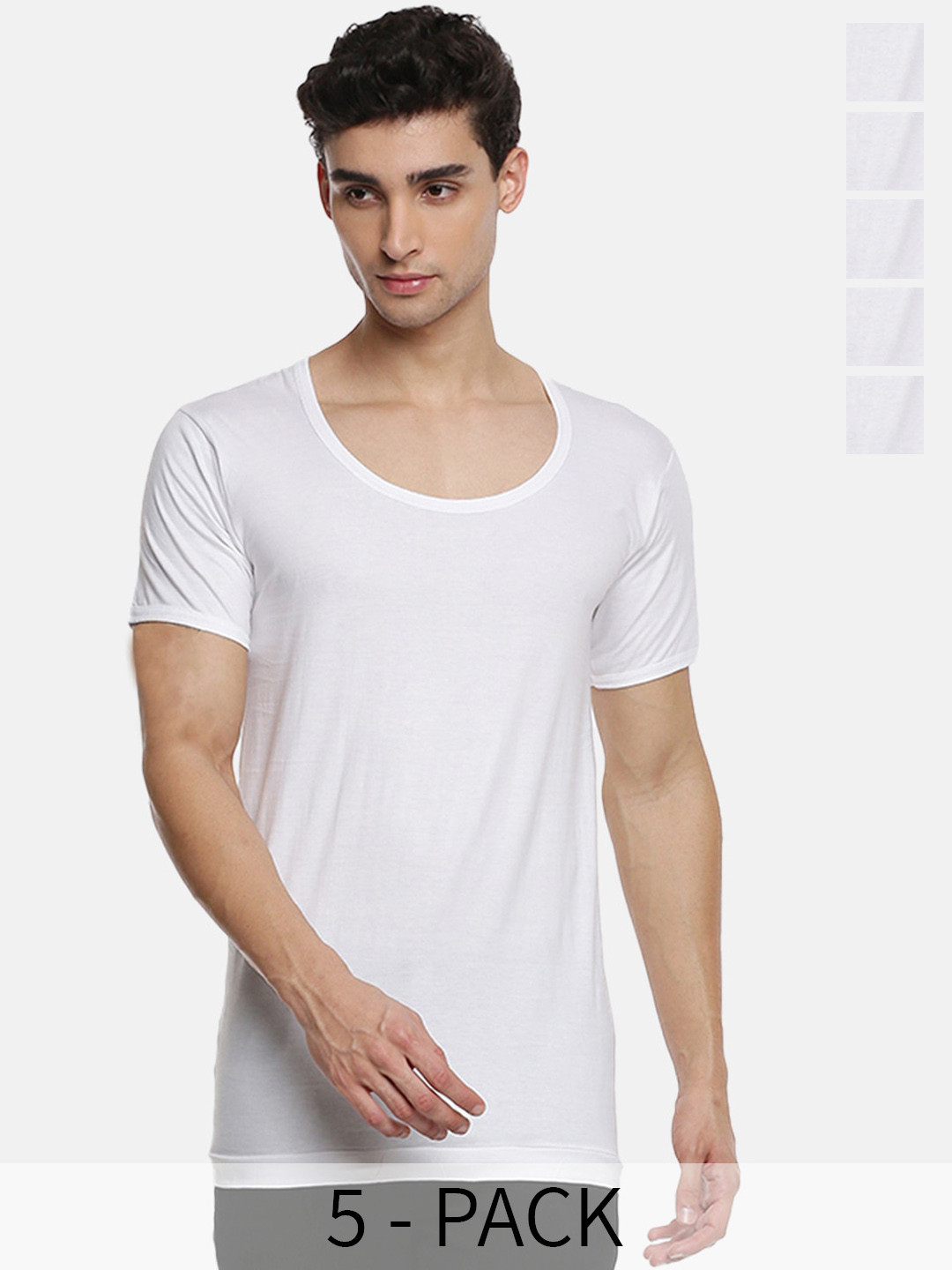 Buy Ramraj Pack Of 5 Men White Round Neck Half Sleeve Cotton Innerwear ...