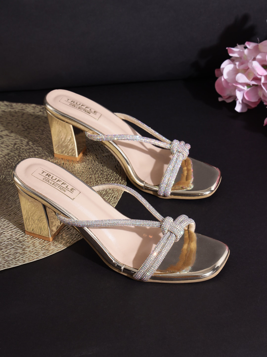 Buy Truffle Collection Embellished Open Toe Block Heels - Heels for ...