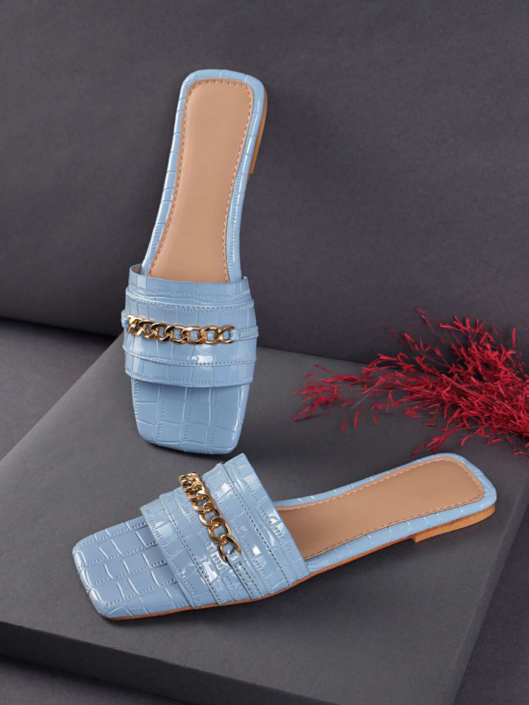 Buy Truffle Collection Textured Embellished Open Toe Flats - Flats for ...