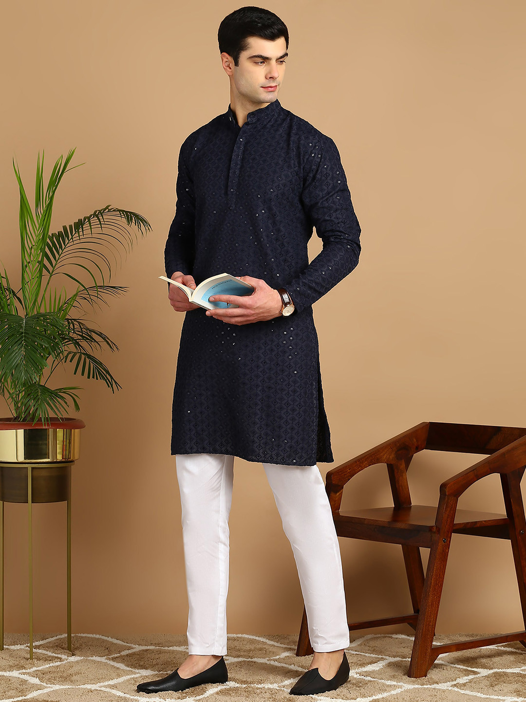 Buy FUBAR Men Ethnic Motifs Embroidered Regular Kurta With Pyjamas ...