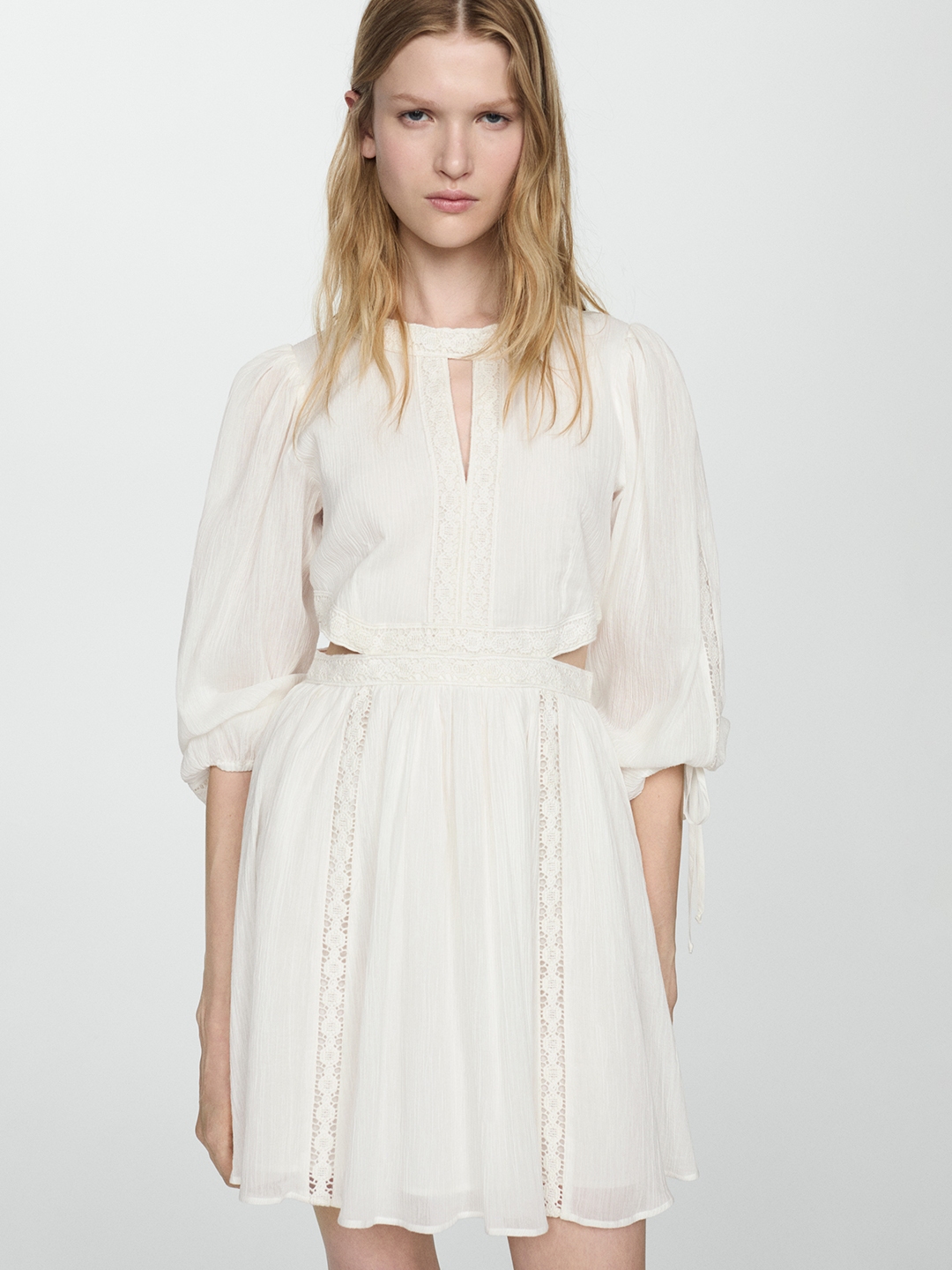 Buy Mango Cotton Puff Sleeves Lace Inserted A Line Mini Dress Dresses