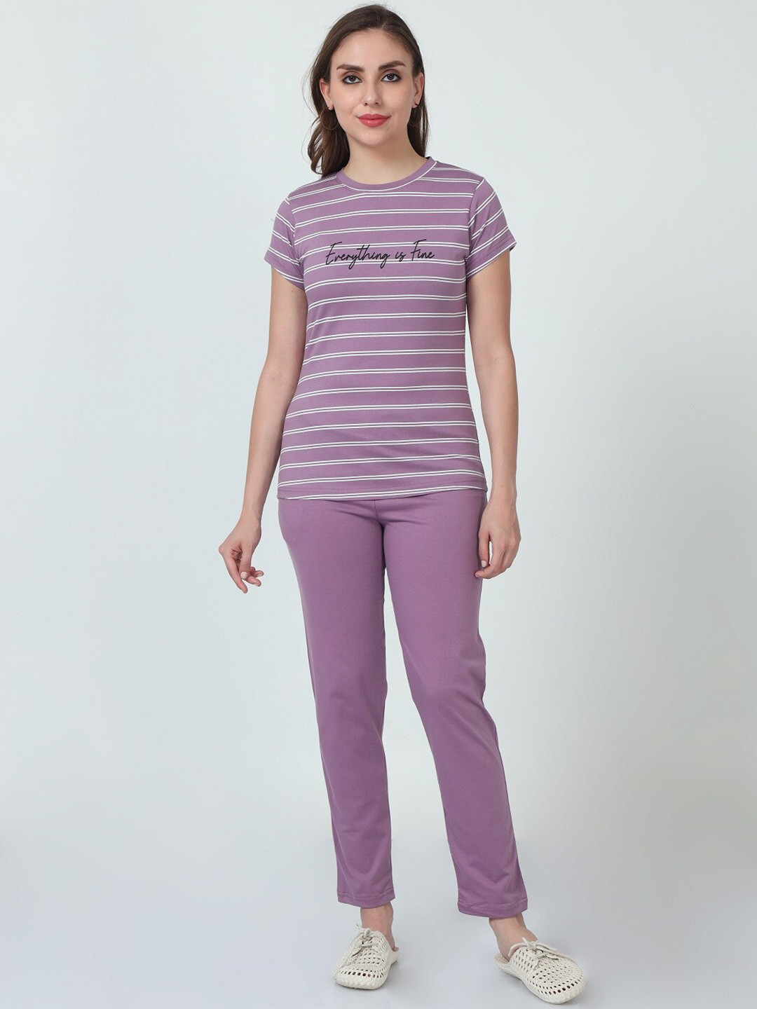 Buy Ecott Striped Pure Cotton T Shirt & Pyjamas - Night Suits for Women 27960080 | Myntra