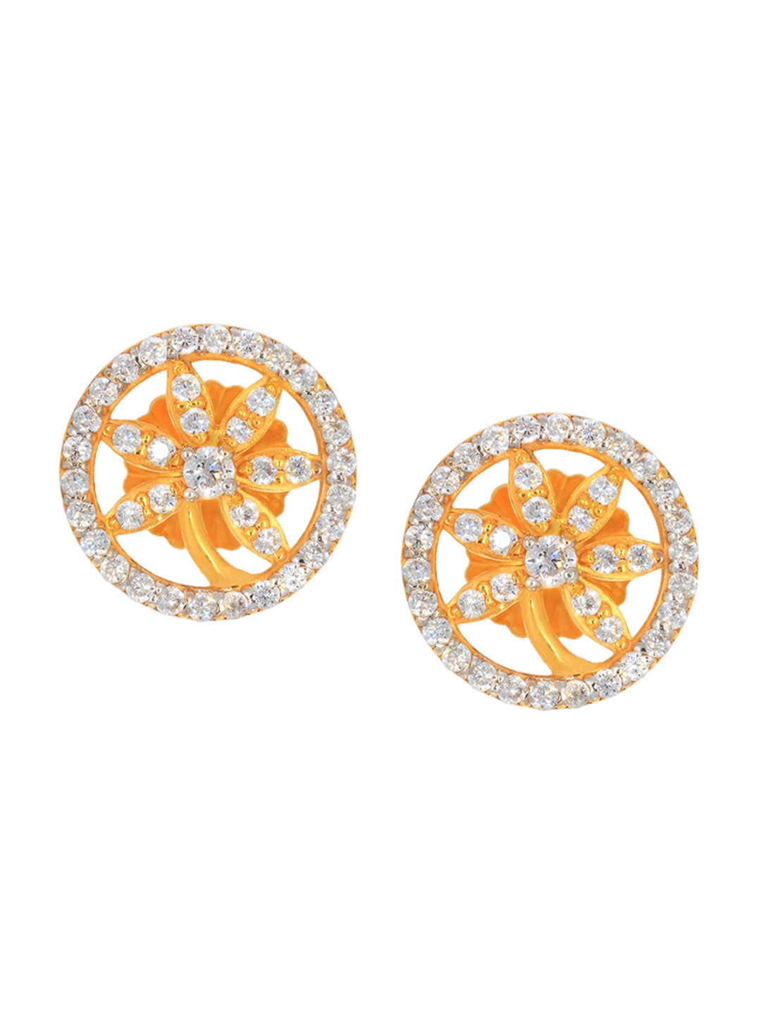 Buy BHIMA 22K Hallmark 916 Purity Yellow Gold Floral White Stone Stud ...
