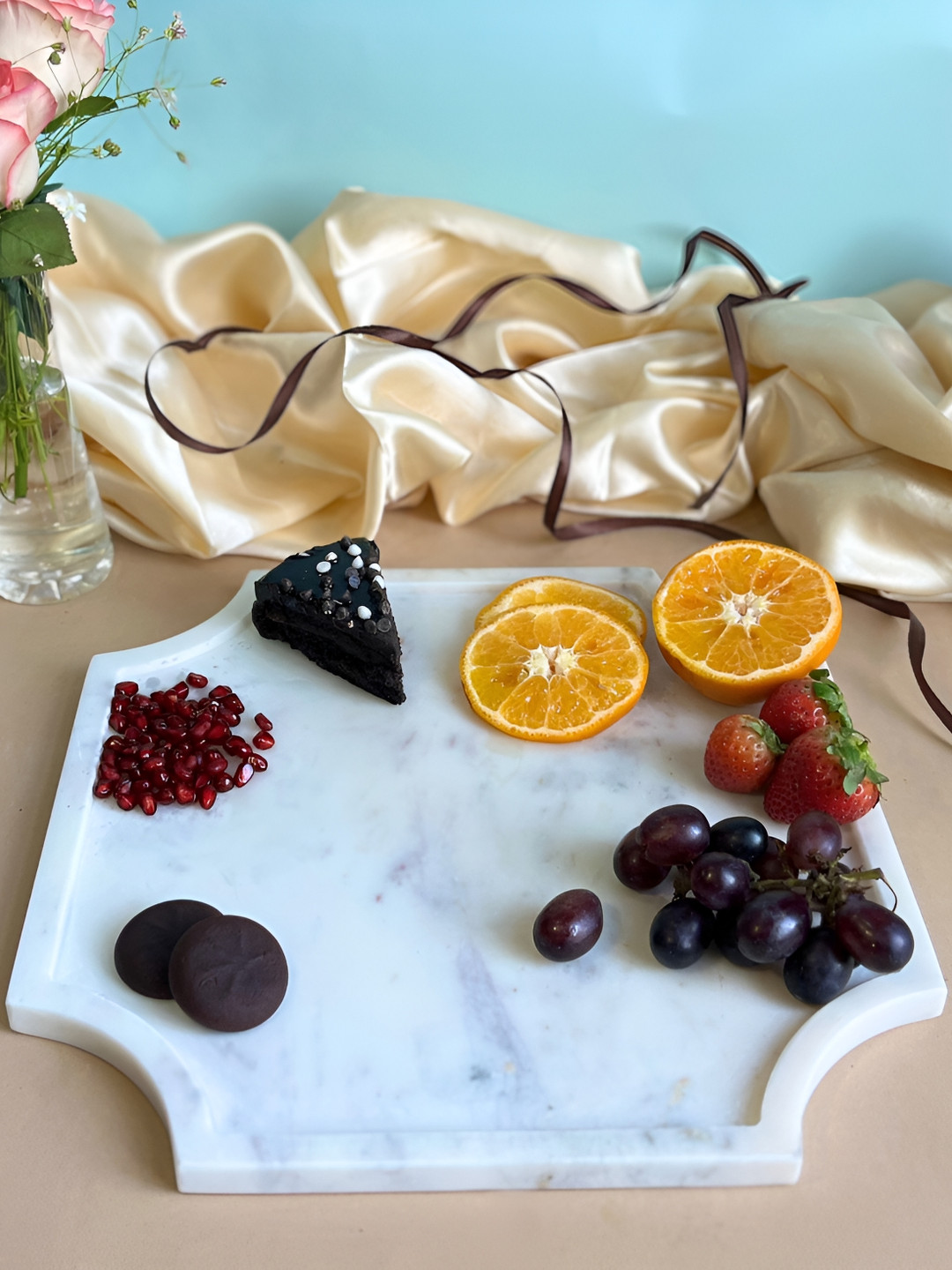 Buy HOMEARTE White & Grey Abstract Printed Octagon Shaped Marble Food ...