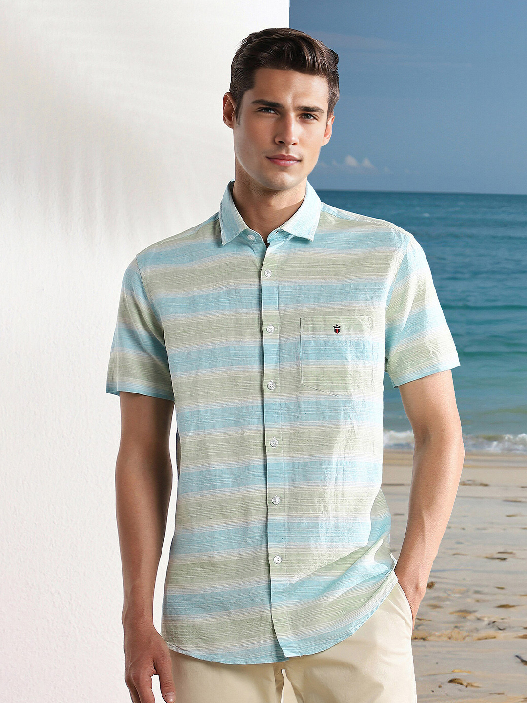 Buy Louis Philippe Sport Men Slim Fit Horizontal Stripes Opaque Striped ...