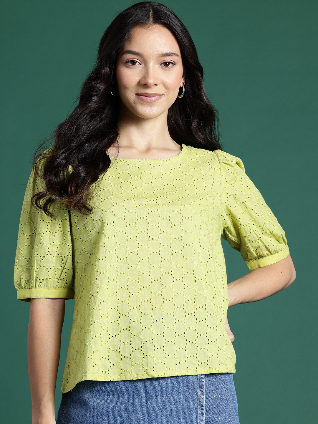 Buy DressBerry Puff Sleeve Schiffli Top - Tops for Women 27978002 | Myntra