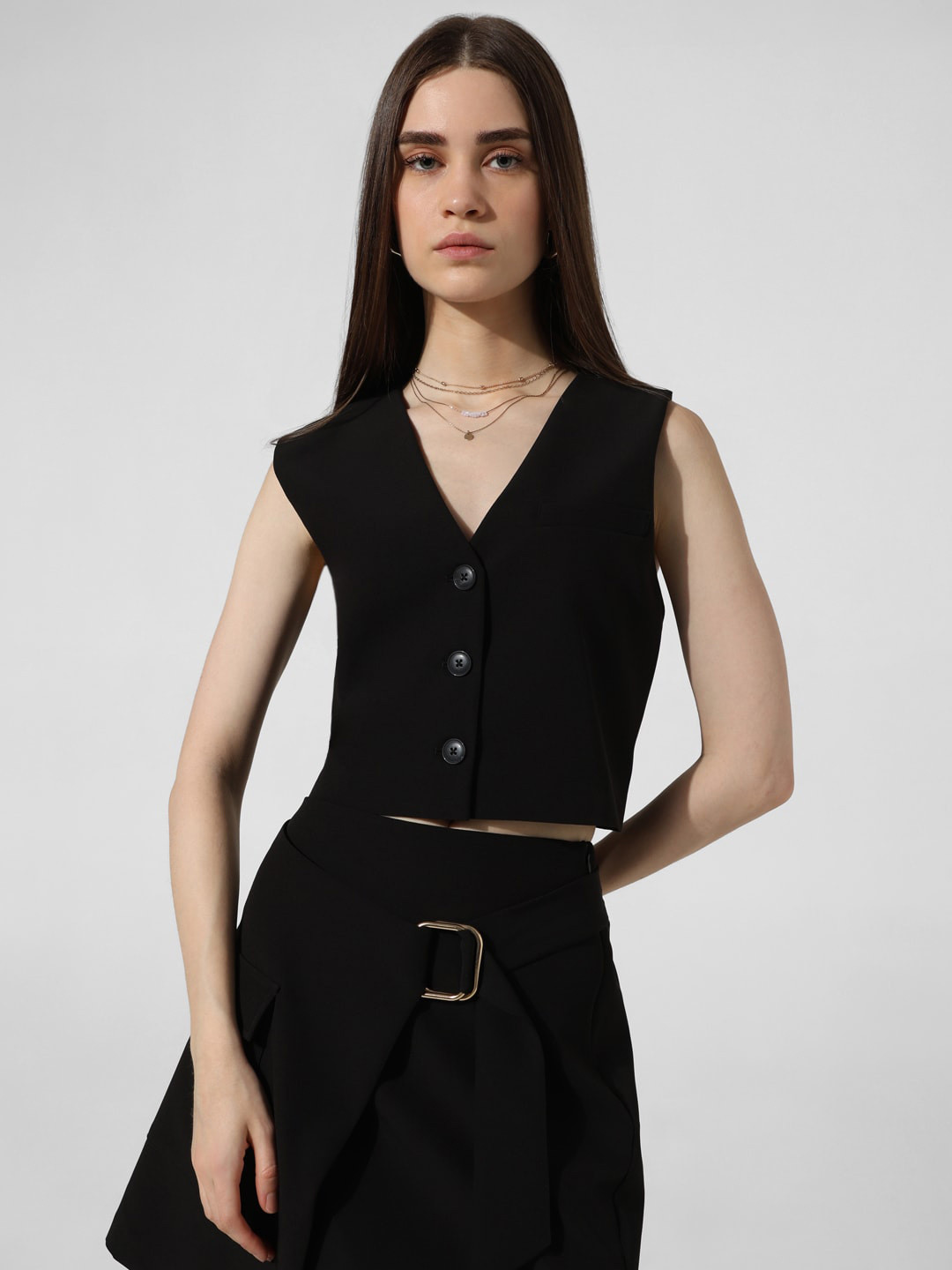 Buy ONLY V Neck Sleeveless Crop Waistcoat - Waistcoat for Women ...
