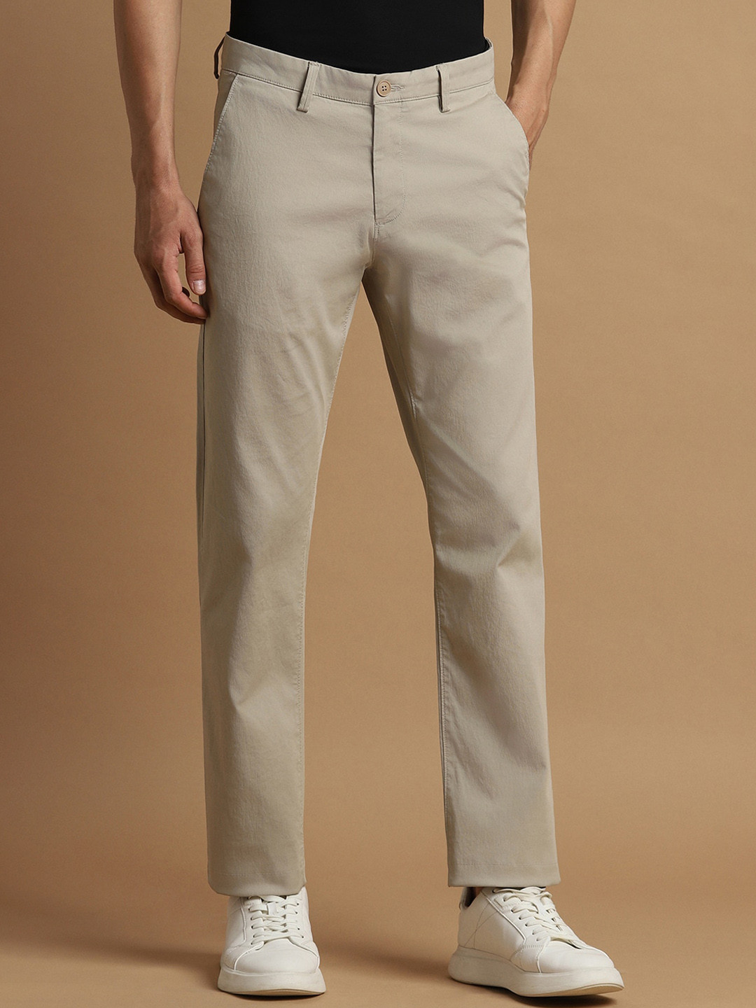 Buy Allen Solly Men Regular Fit Mid Rise Cotton Regular Trouser ...