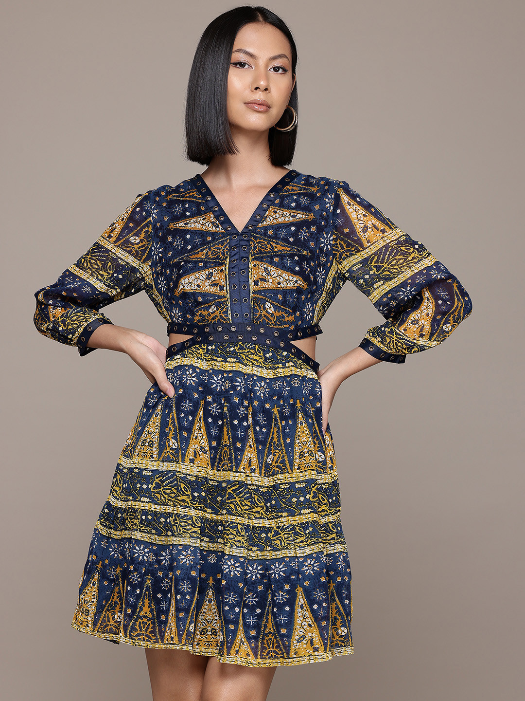 Buy Label Ritu Kumar Ethnic Motifs Print Puff Sleeves Georgette A Line ...