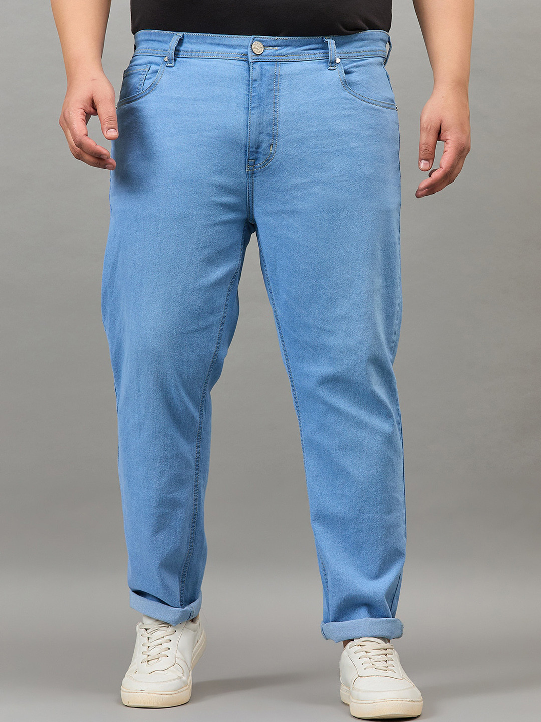 Buy Style Quotient Men Plus Size Blue Regular Fit Light Shade Denim ...