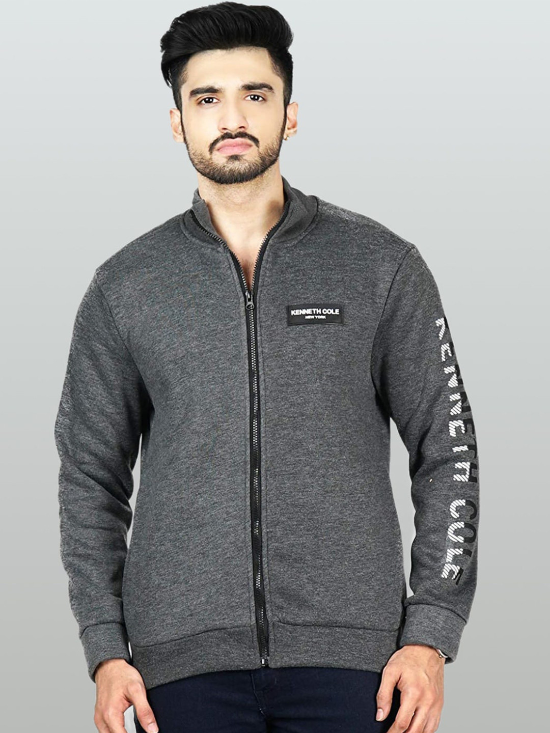 Buy Kenneth Cole Typography Printed Mock Collar Long Sleeves Cotton ...