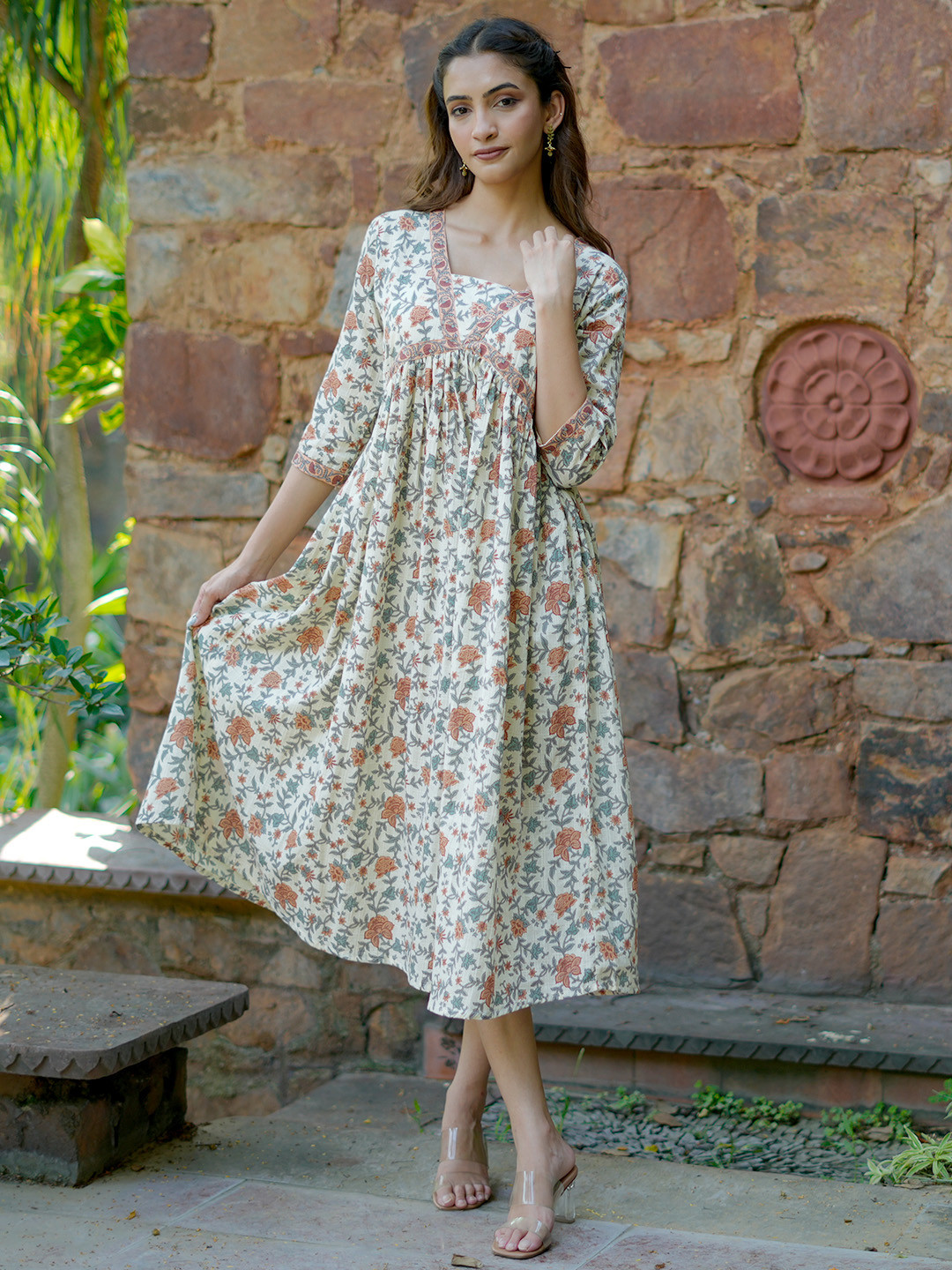 Buy Libas Floral Printed Cotton A Line Midi Dress - Dresses for Women ...