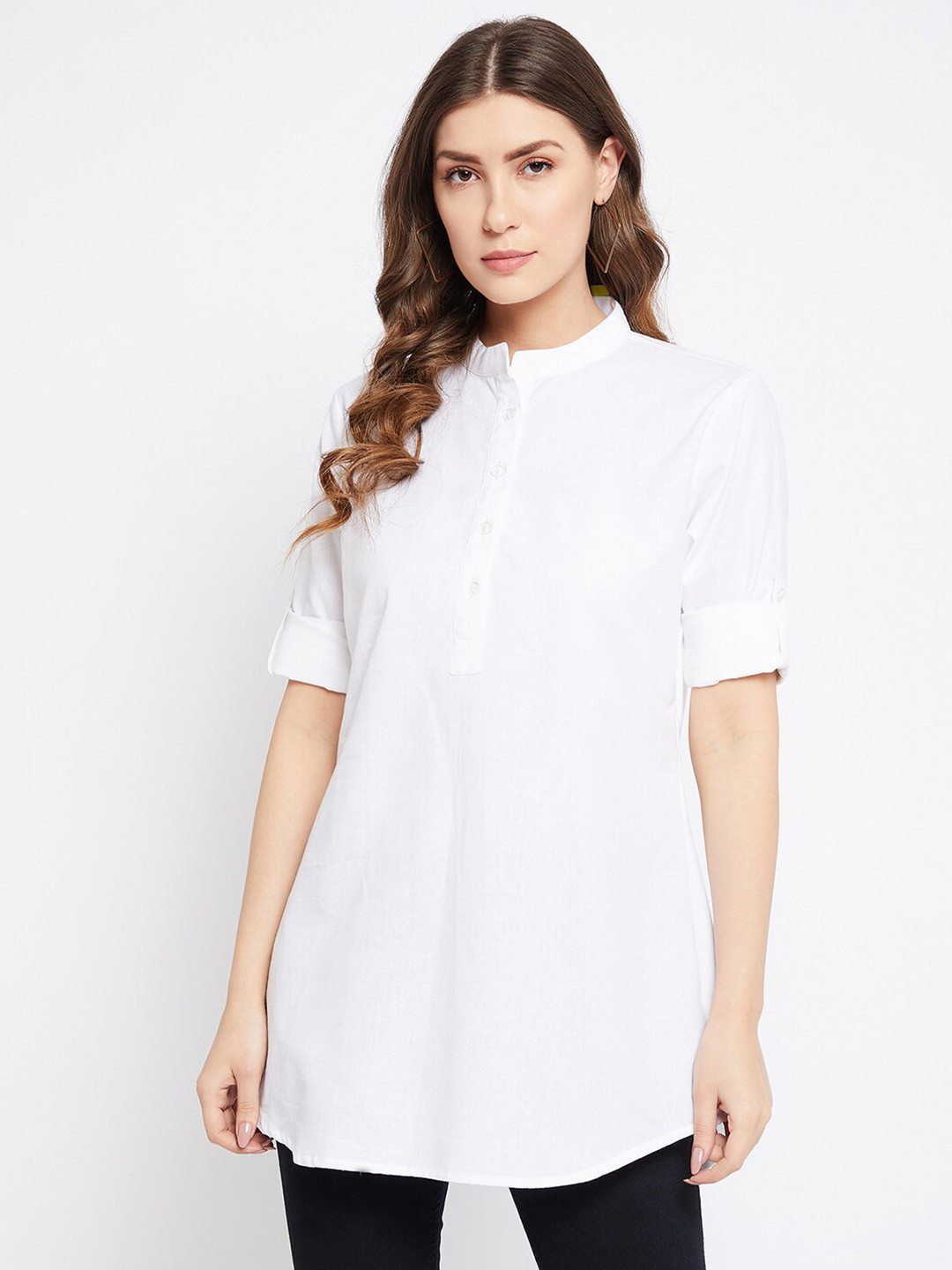 Buy Bitterlime Mandarin Collar Cotton Tunic - Tunics for Women 28002862 ...