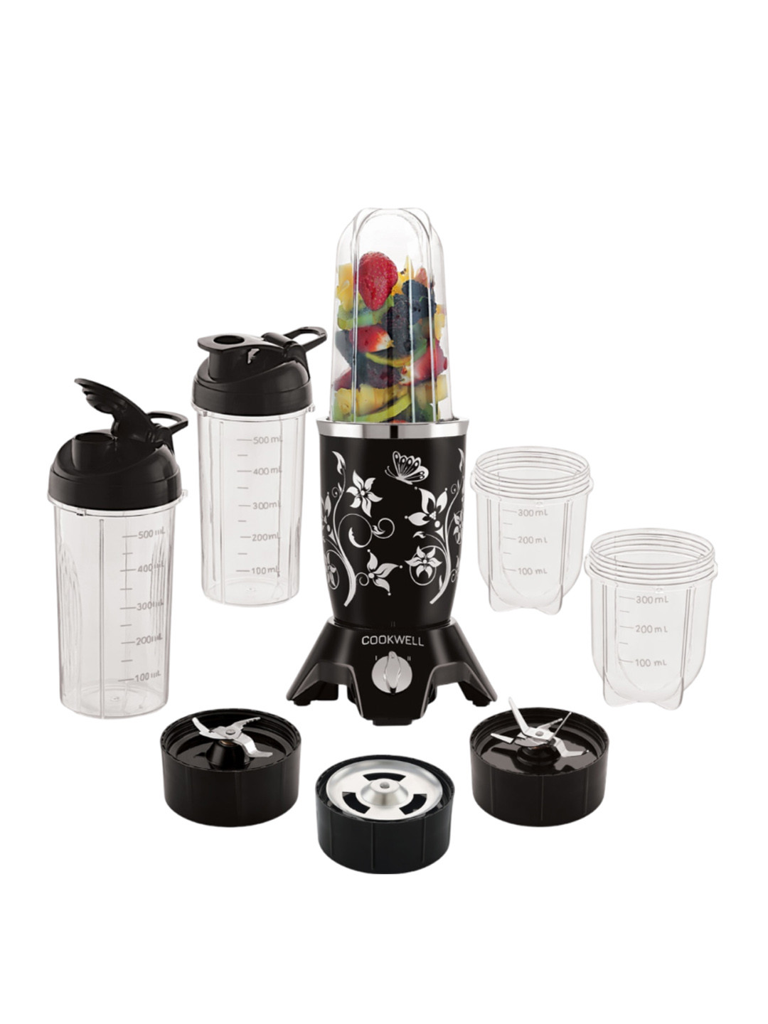 Buy COOKWELL Black Bullet 5 Jars & 3 Blades 600W - Juicer Mixer Grinder ...