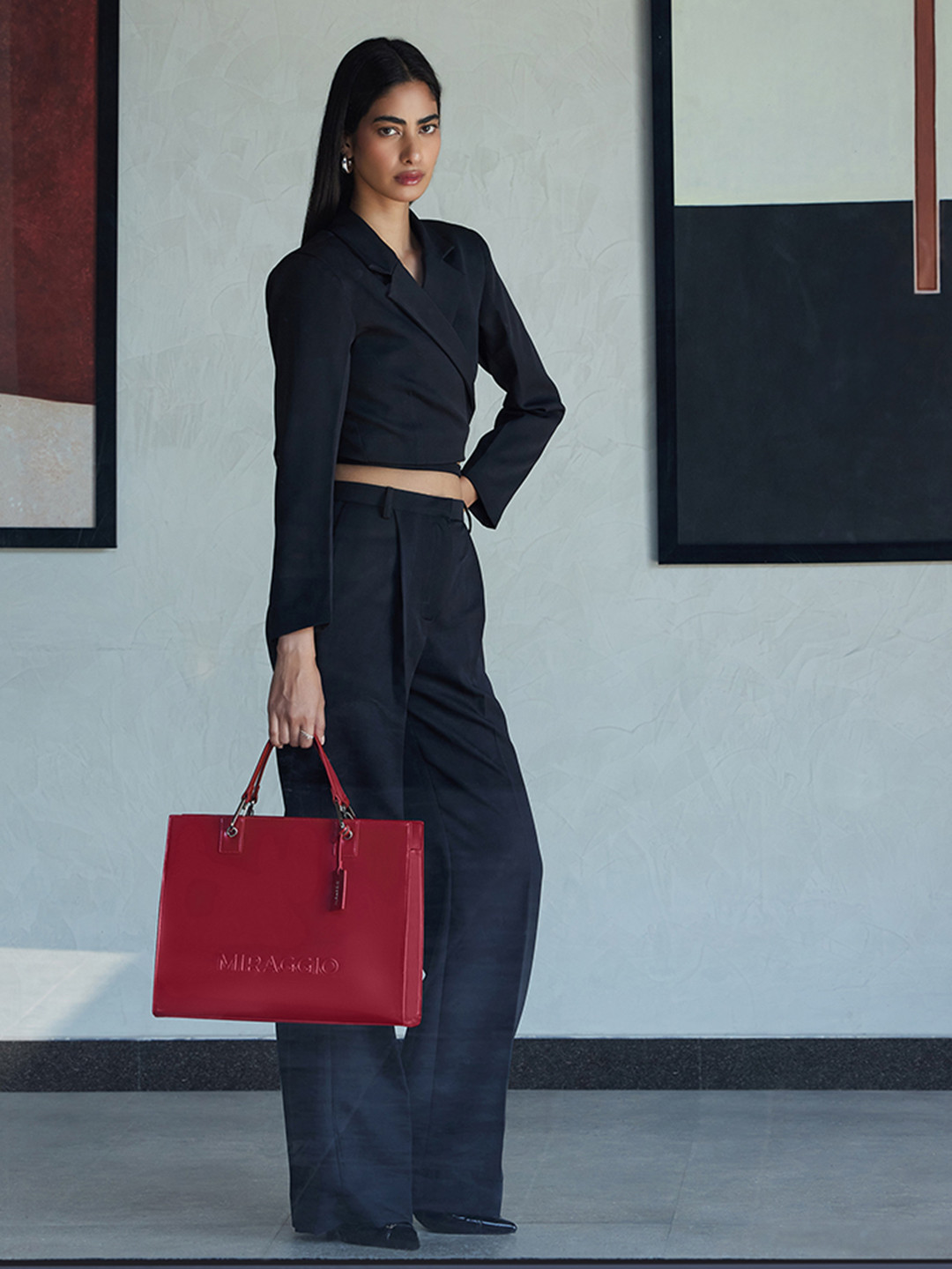 Buy MIRAGGIO Ace Red Structured Tote Bag With Detachable Shoulder Strap ...