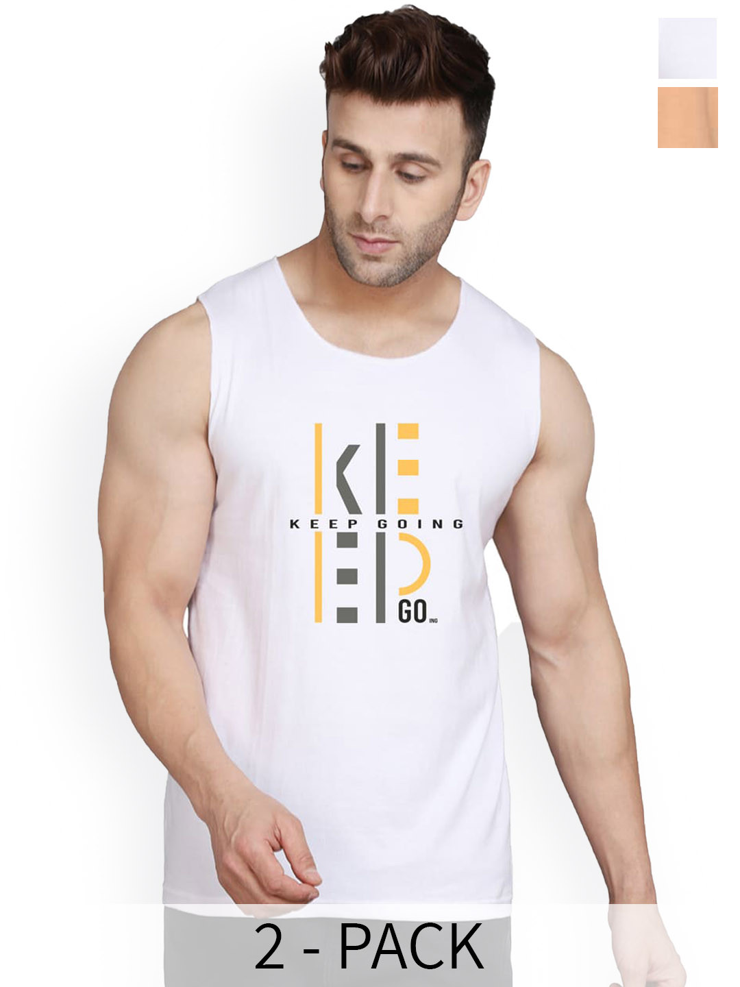 Buy SLOWLORIS Pack Of 2 Printed Bio Wash Gym Vests SL26 (WHITE KEEP) (RUST ADV) - Innerwear ...