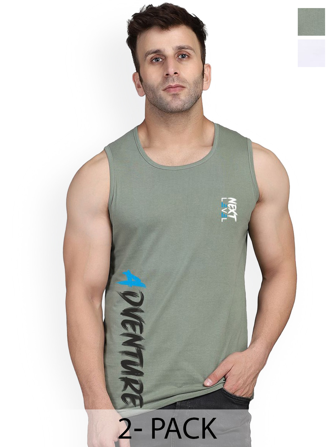 Buy SLOWLORIS Pack Of 2 Printed Gym Innerwear Vests SL26 (WHITE KEEP ...