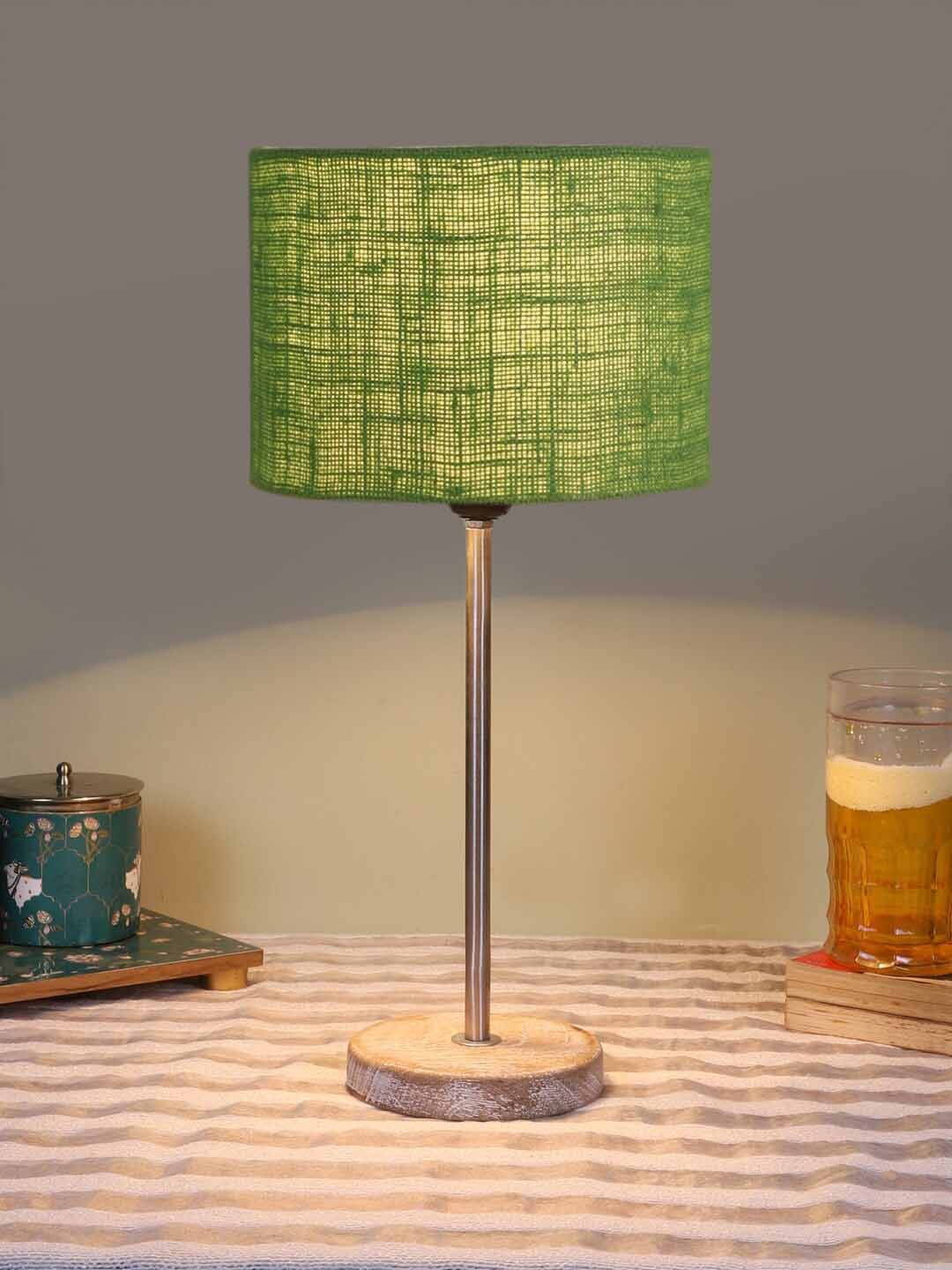 Buy Devansh Green Cylindrical Wooden Table Lamp - Table Lamps for ...