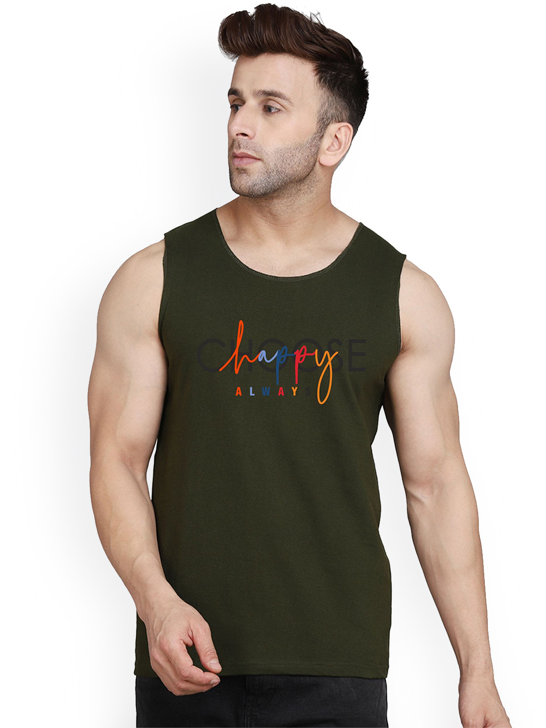 Buy SLOWLORIS Printed Combed Cotton Bio Wash Gym Vest SL26 CHS OLIVE ...