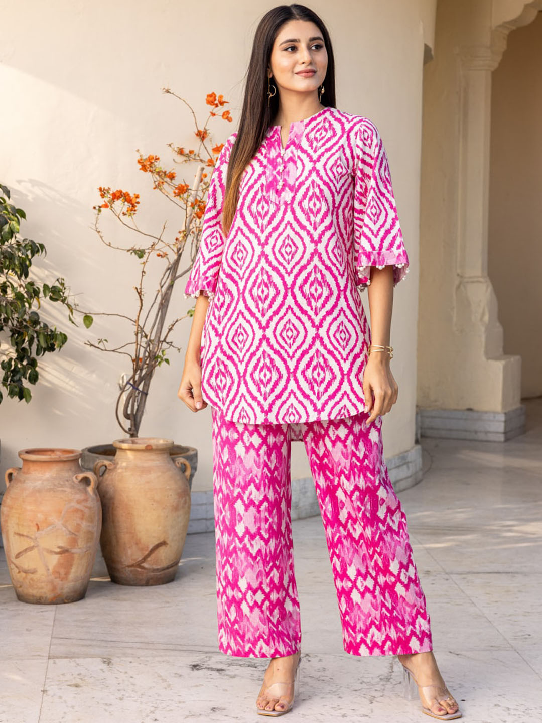 Buy Ambraee Ikkat Printed Top With Trousers - Co Ords for Women ...