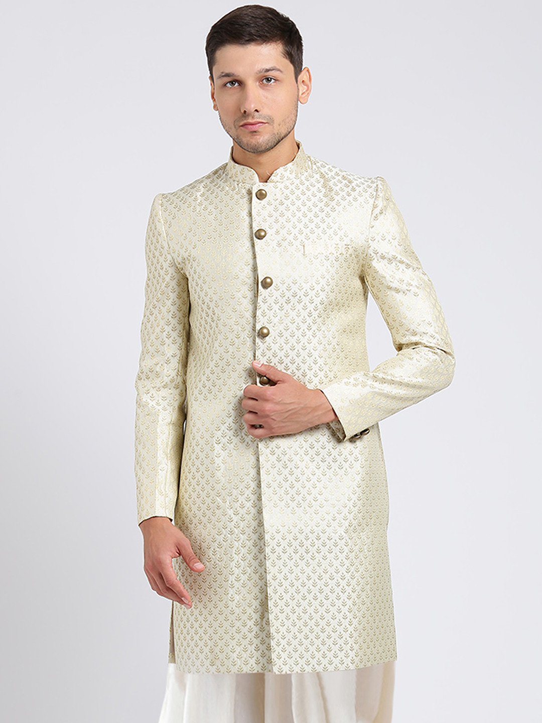 Buy KISAH Floral Woven Design Mandarin Collar Sherwani - Jackets for ...