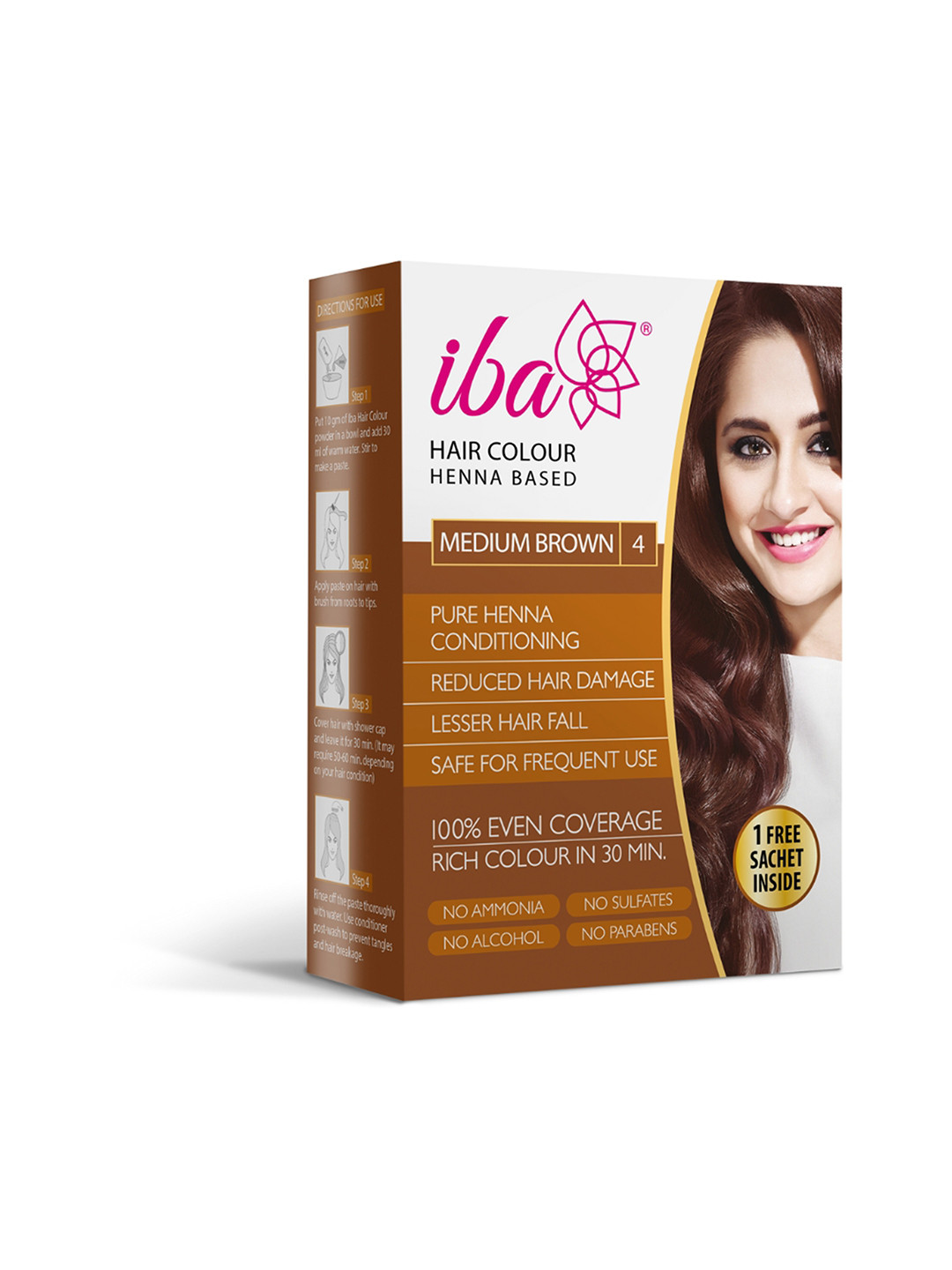 Buy Iba 100% Pure Henna Based Powder Hair Colour Medium Brown 4 - Hair ...