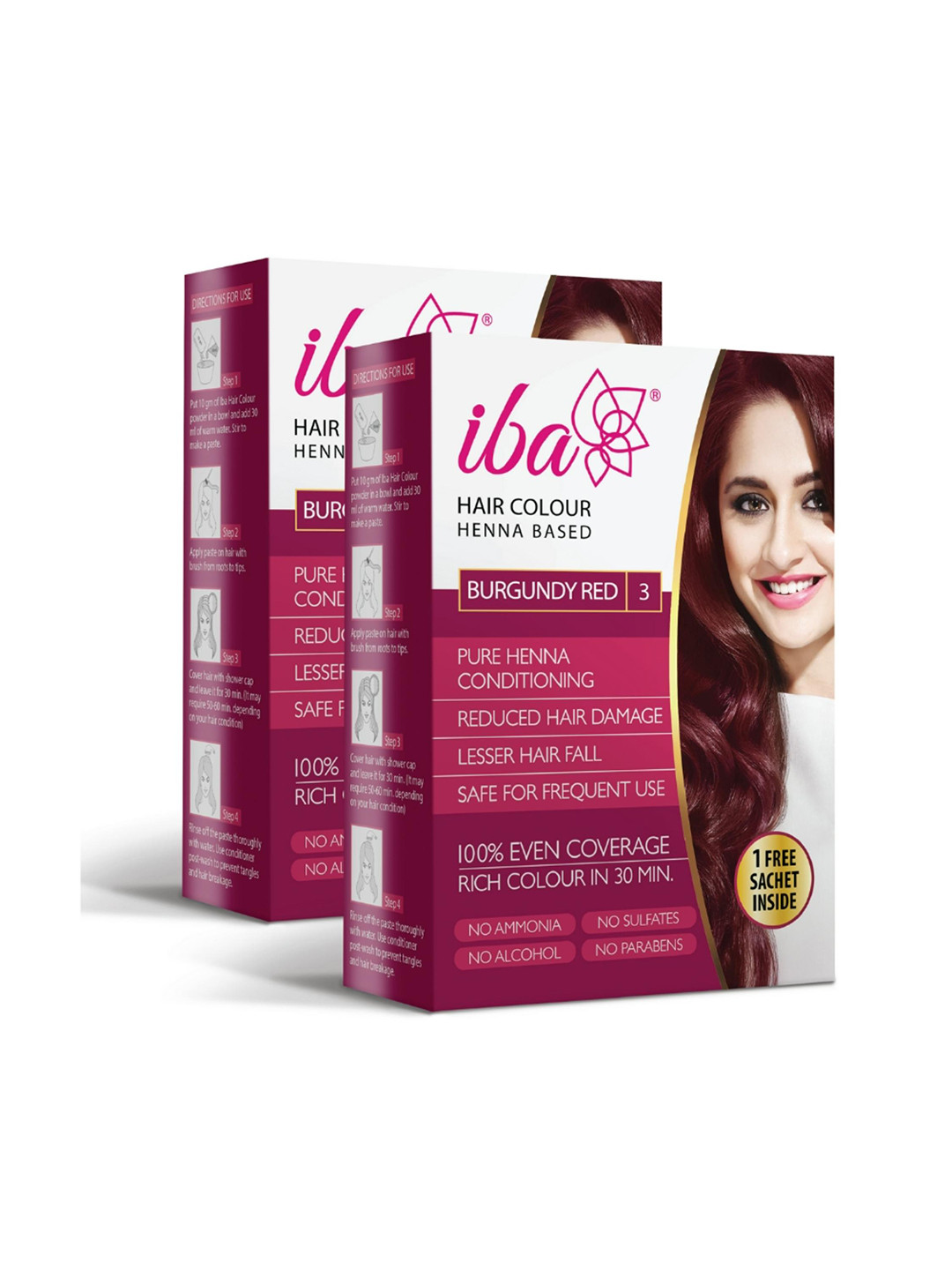 Buy Iba Set Of 2 100% Pure Henna Based Powder Hair Colour Burgundy Red ...