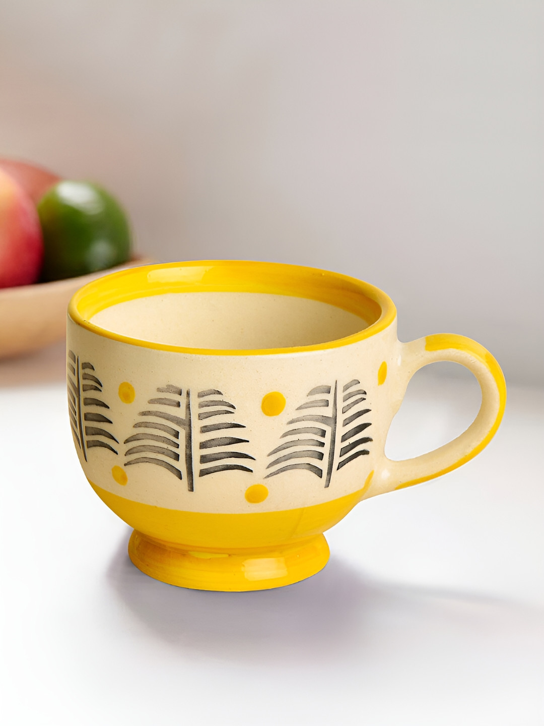 Buy StyleMyWay Yellow & Cream Printed Ceramic Glossy Cups 150 Ml - Cups ...