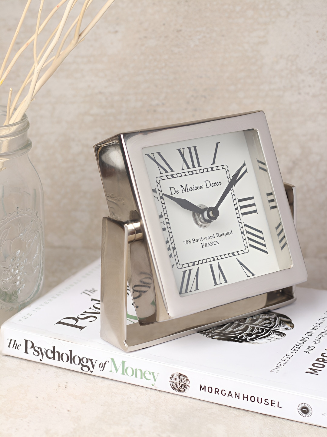 Buy Decor De Maison Silver Toned Contemporary Square Shaped Table Clock ...