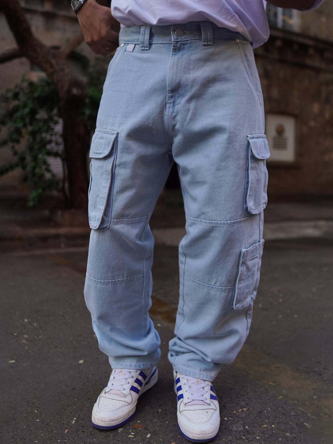 Buy Powerlook Men Blue Boyfriend Fit Clean Look Cotton Cargo Jeans ...