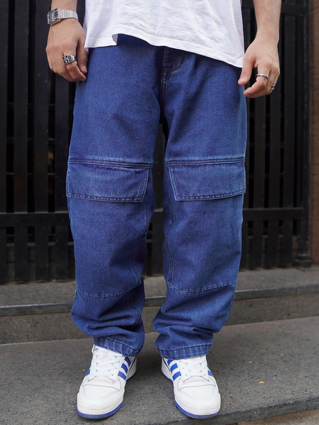 Buy Powerlook Men Blue Boyfriend Fit Clean Look Cotton Cargo Jeans ...