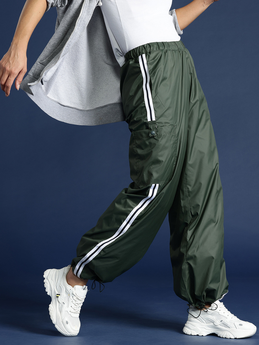 Buy Mast & Harbour Women Striped Loose Fit Pleated Cargos Trousers ...