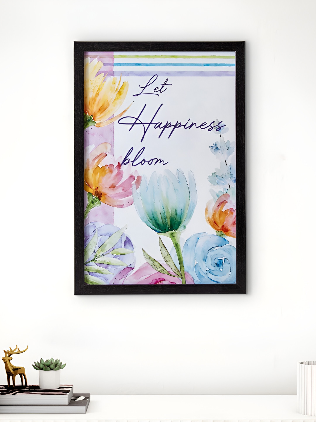 Buy Home Centre Black & White Spectrum Canvas Happiness MDF Wall Photo ...