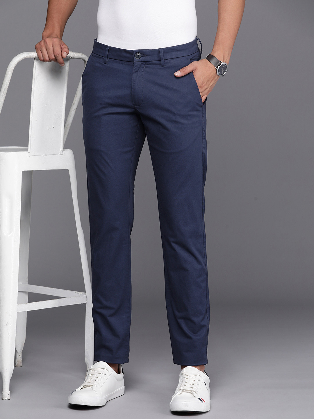 Buy Allen Solly Men Mid Rise Smart Slim Fit Semi Formal Trousers ...