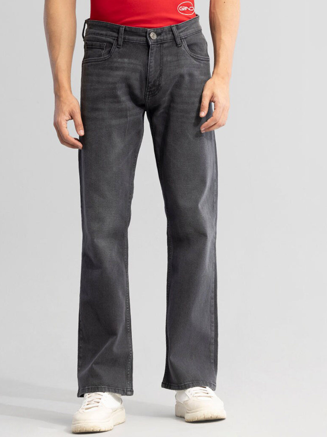 Buy Snitch Grey Men Bootcut Slash Knee Stretchable Cotton Jeans - Jeans ...