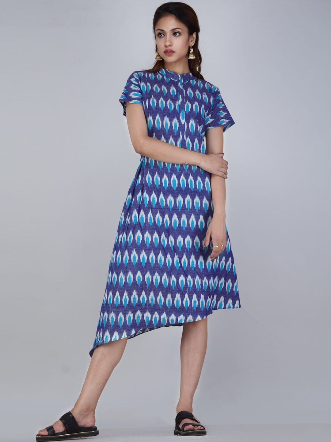 Buy Unnati Silks Abstract Woven Design Mandarin Collar A Line Dress ...