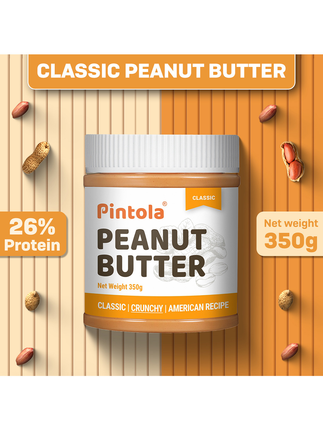 Buy Pintola Classic Peanut Butter Crunchy 350 G - Sauces And Spreads ...