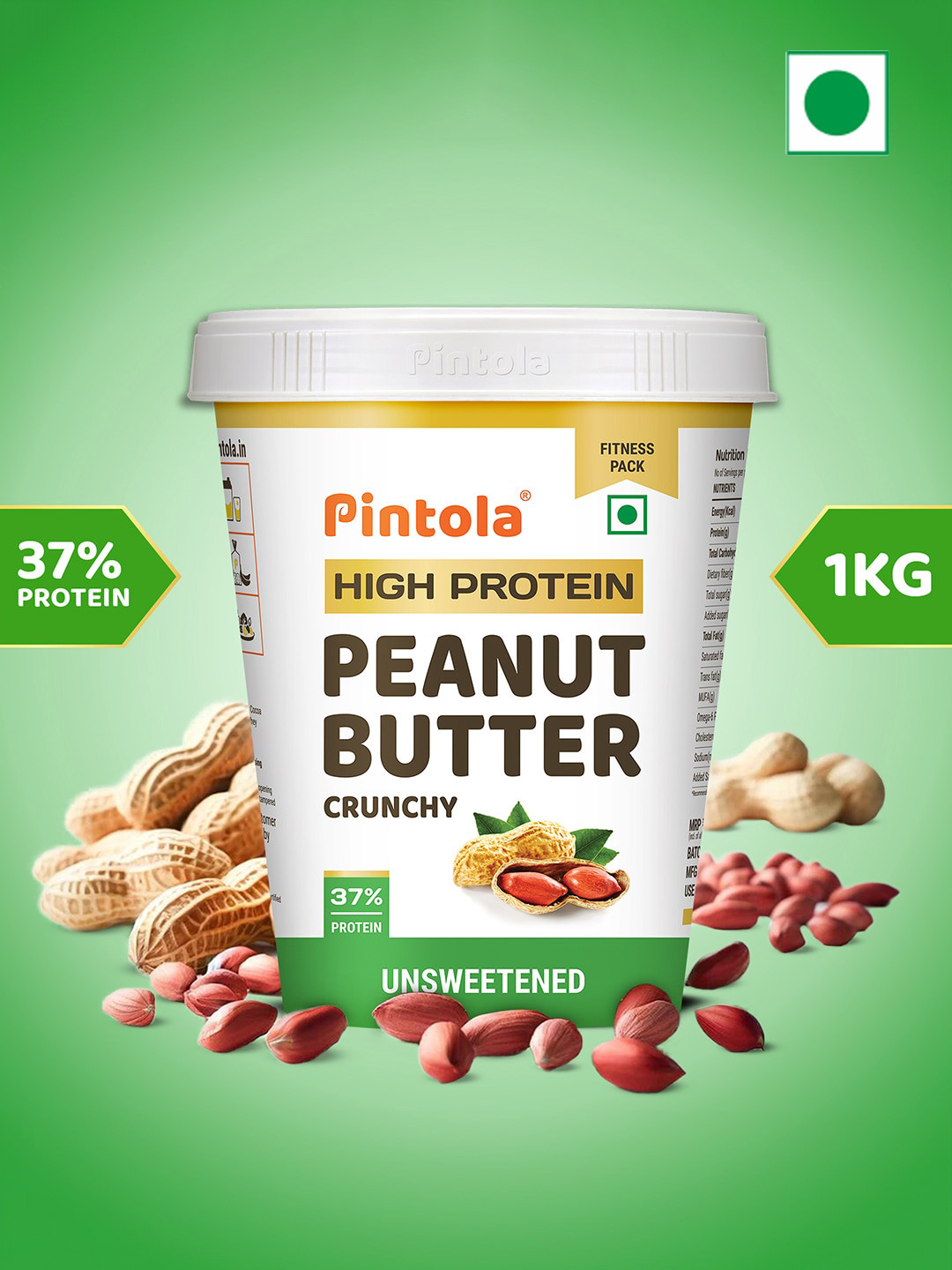 Buy Pintola High Protein All Natural Peanut Butter Crunchy 1kg - Sauces ...