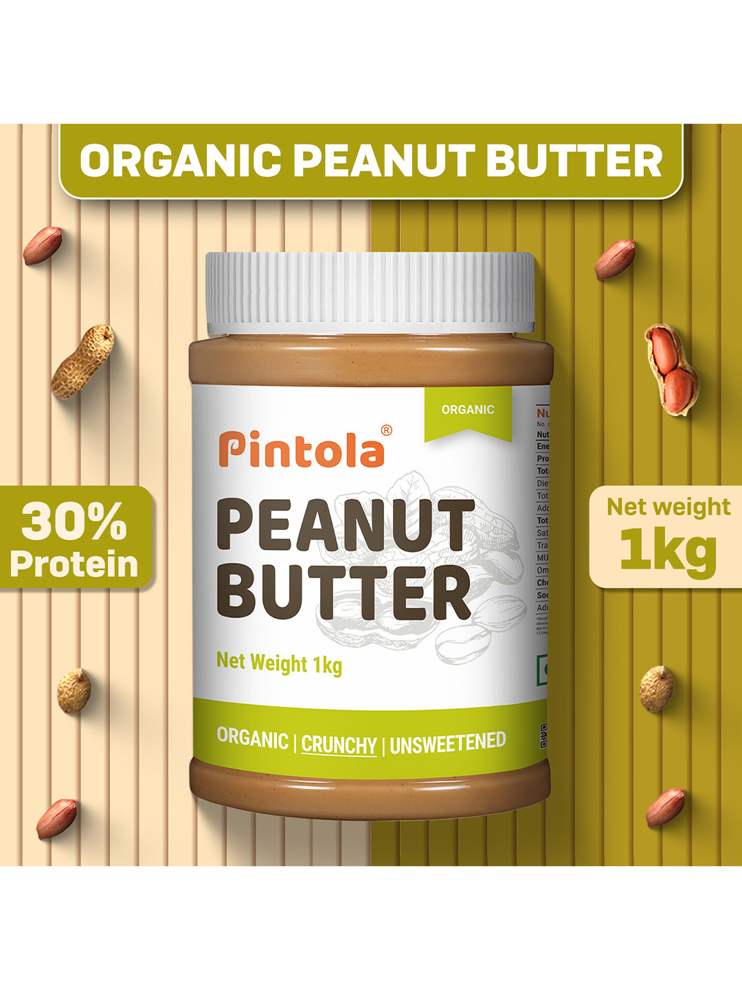 Buy Pintola Unsweetened Crunchy Peanut Butter 1 KG - Sauces And Spreads ...