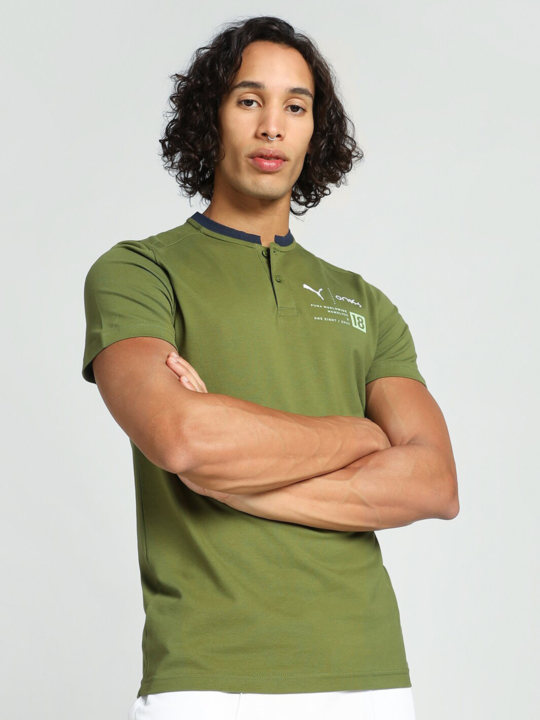 Buy One8 X PUMA Mandarin Collar Short Sleeves Cotton Slim Fit T Shirt ...