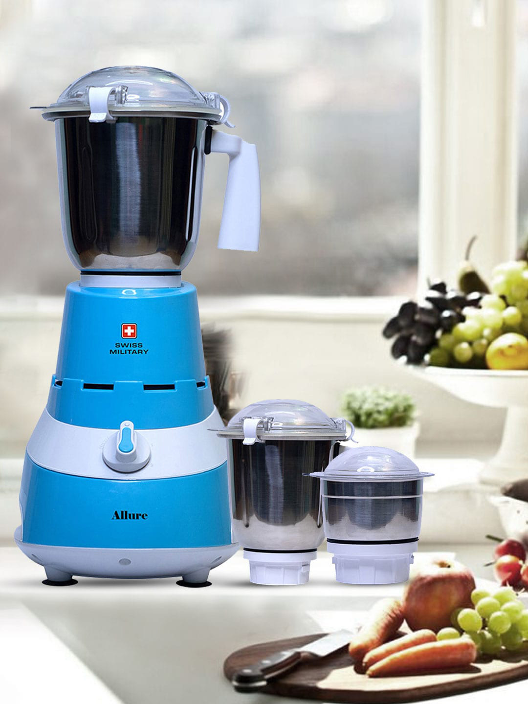 Buy SWISS MILITARY Allure Blue & White 750W Mixer Grinder & 3 Jars ...