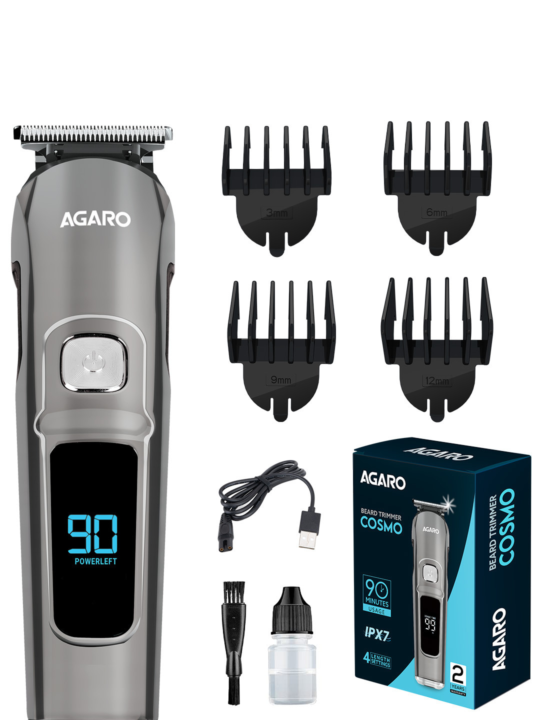 Buy Agaro Men Cosmo Beard Trimmer With 2 Speed Settings & 4 Combs ...