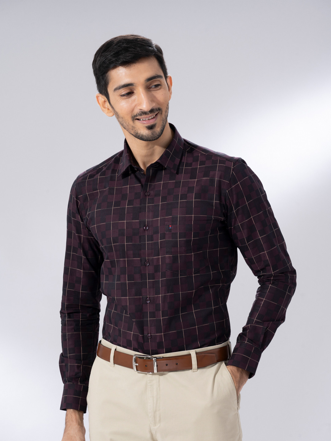 Buy Sero Spread Collar Long Sleeves Smart Tailored Fit Checked Cotton ...