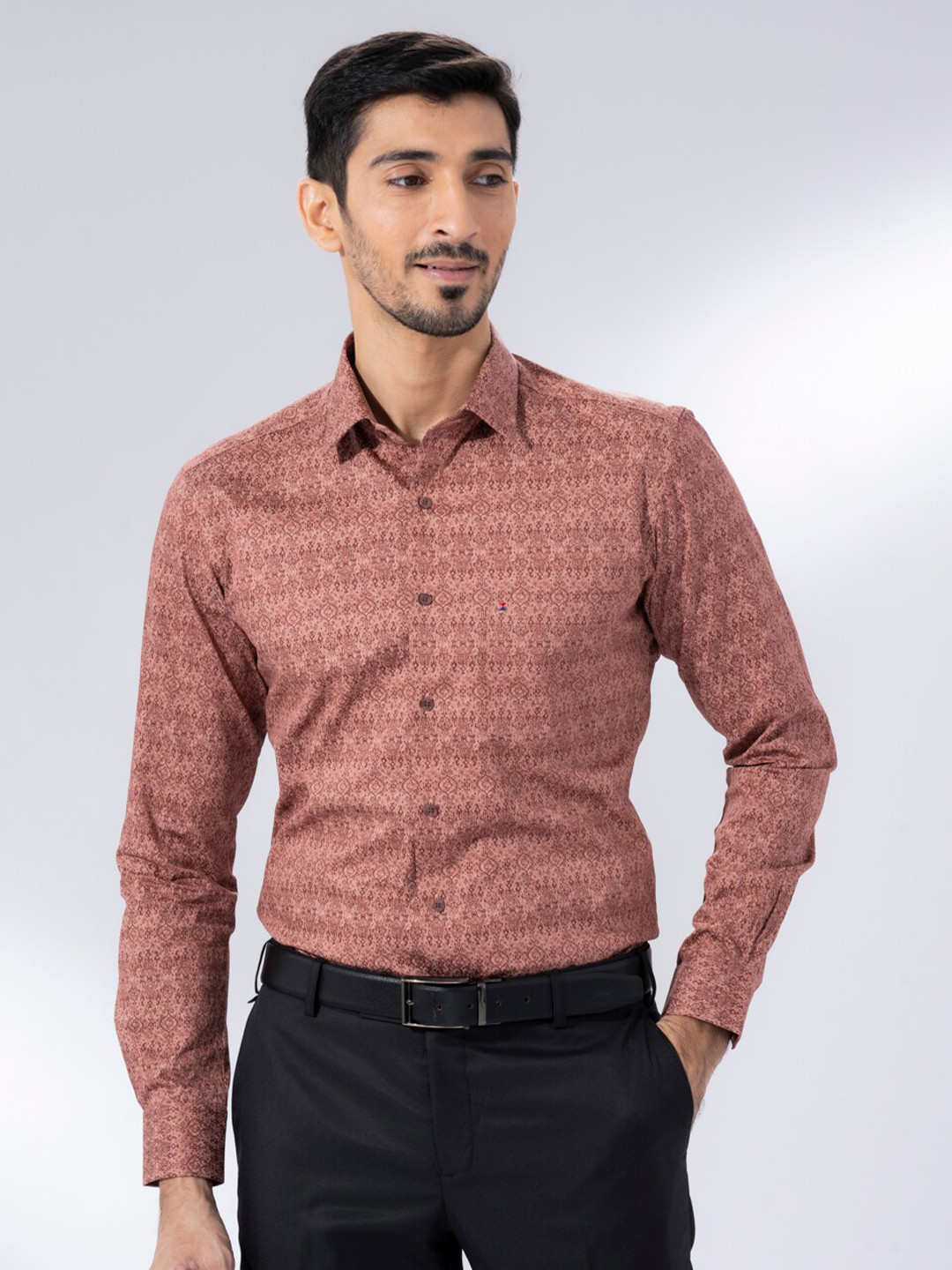 Buy Sero Spread Collar Long Sleeves Smart Tailored Fit Ethnic Printed ...