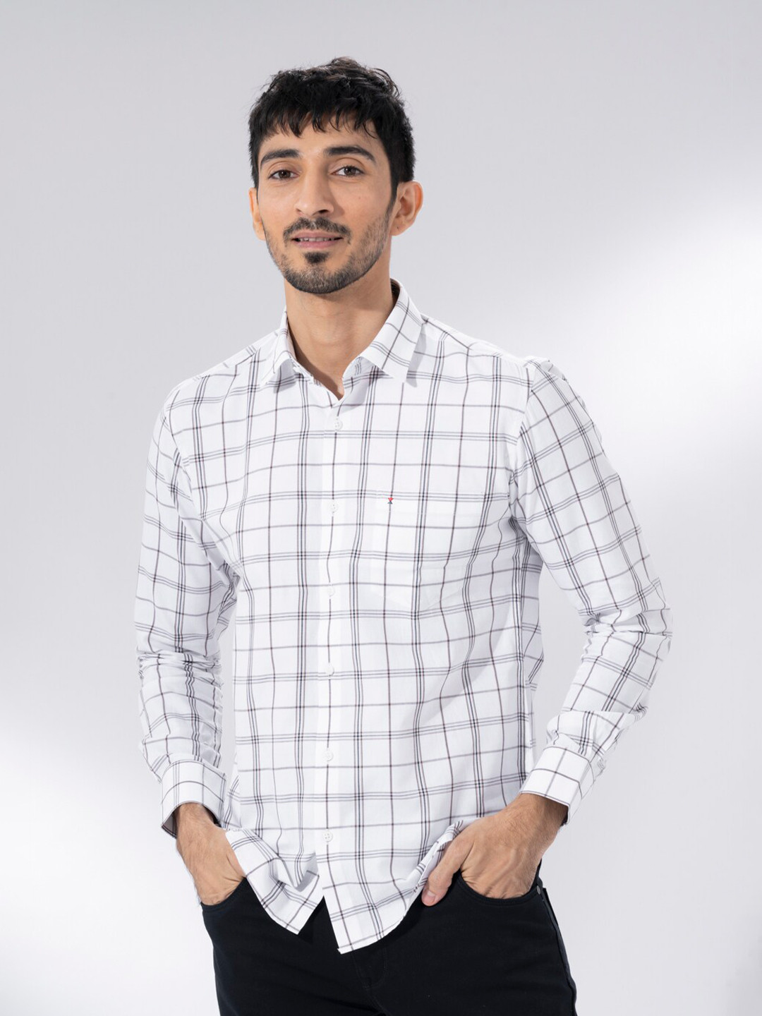 Buy Sero Spread Collar Long Sleeves Smart Tailored Fit Checked Cotton ...